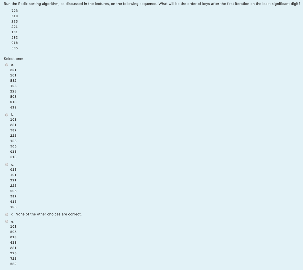 Solved Run the Radix sorting algorithm, as discussed in the | Chegg.com