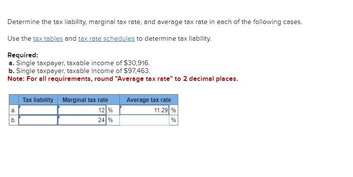 Solved Determine the tax liability, marginal tax rate, and | Chegg.com