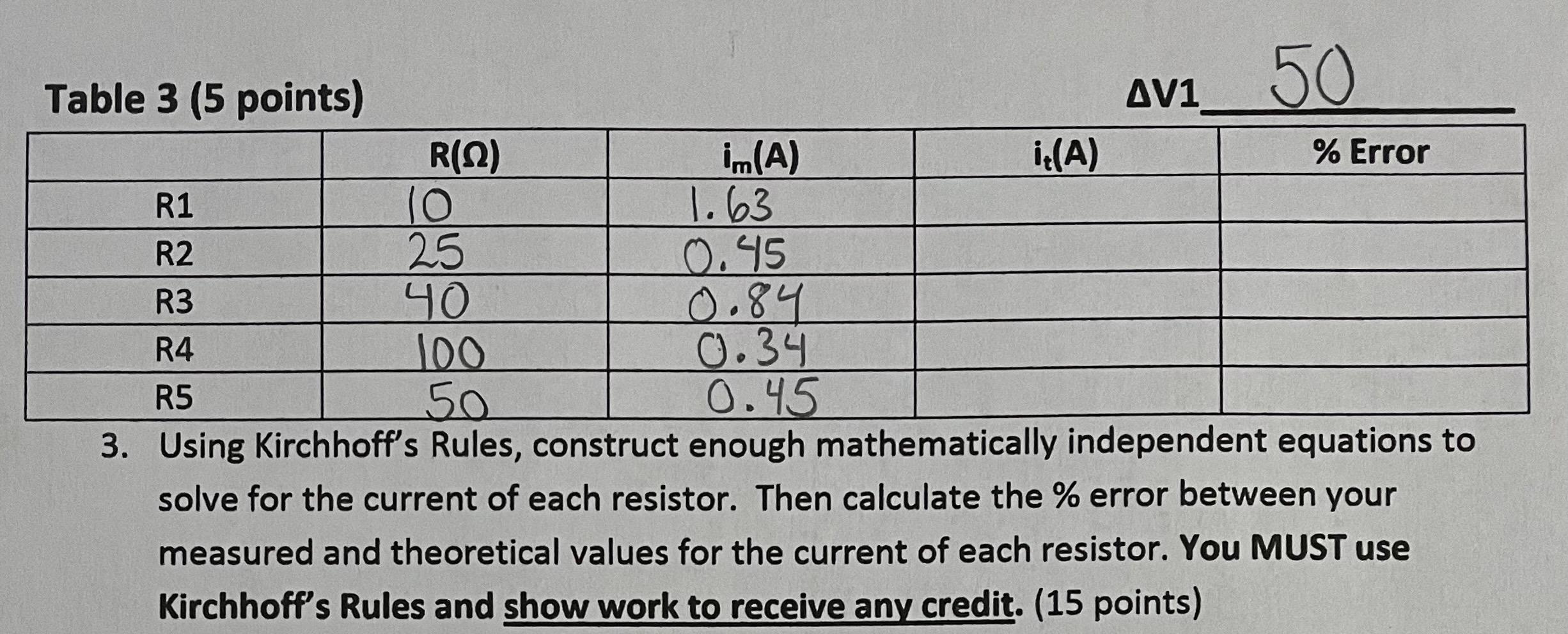 Solved R5 R4 R3 + R2 R1 w Avi_50 10 Table 3 (5 points) | Chegg.com