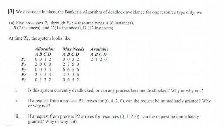 Solved [3] We discussed in class, the Banker's Algorithm of | Chegg.com