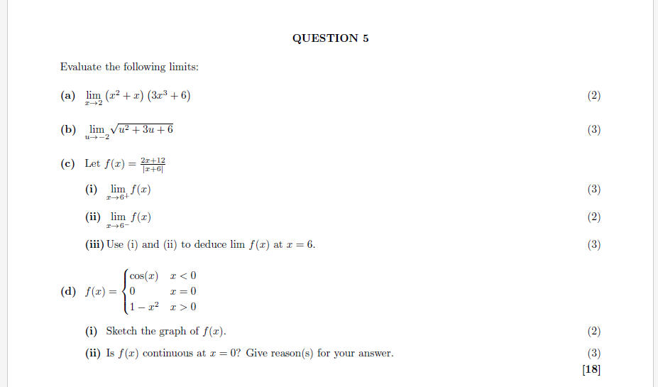 QUESTION 5 Evaluate the following limits: (a) | Chegg.com