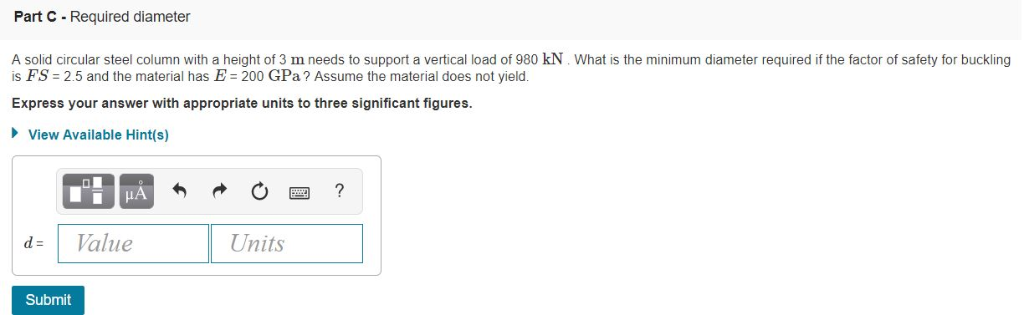 Solved Part A - Maximum load A column is made from a | Chegg.com