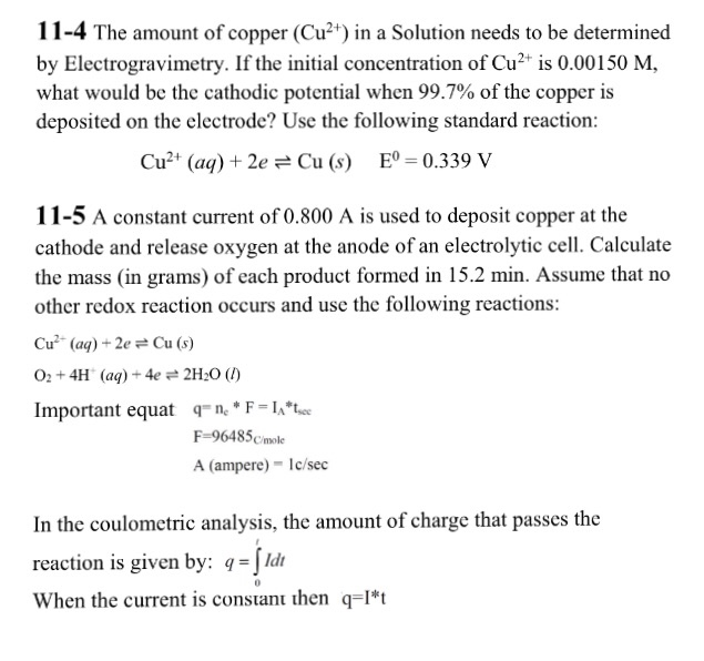 Solved 11-4 The amount of copper (Cu2) in a Solution needs | Chegg.com