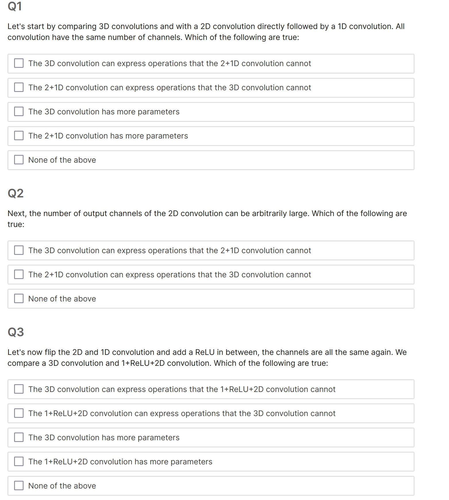 Solved Q1 Let's start by comparing 3D convolutions and with | Chegg.com