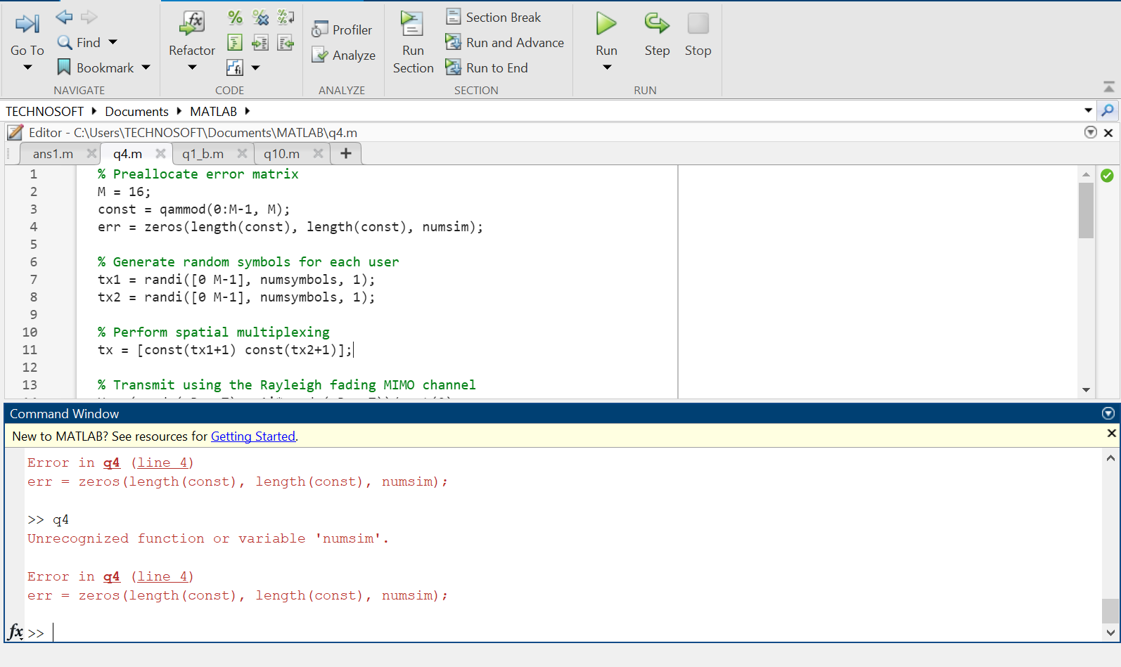 Solved % Preallocate error matrixM = 16;const = | Chegg.com