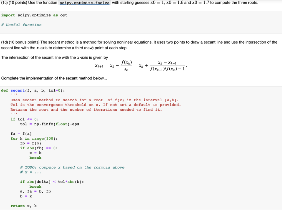 (1c) (10 points) Use the function scipy.optimize. | Chegg.com