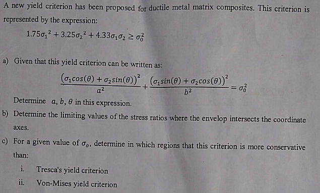 Solved A new yield criterion has been proposed for ductile | Chegg.com