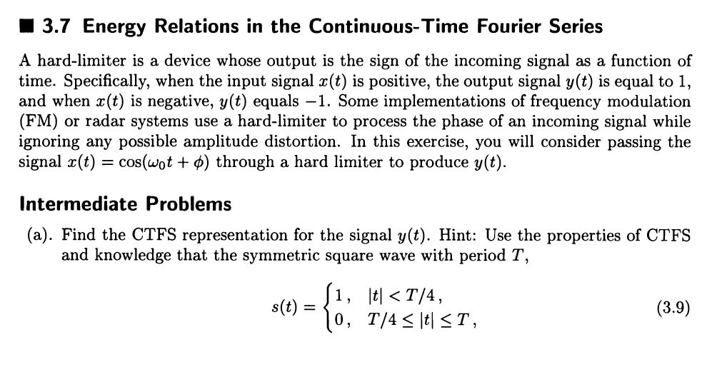 3.7 Energy Relations in the Continuous-Time Fourier | Chegg.com