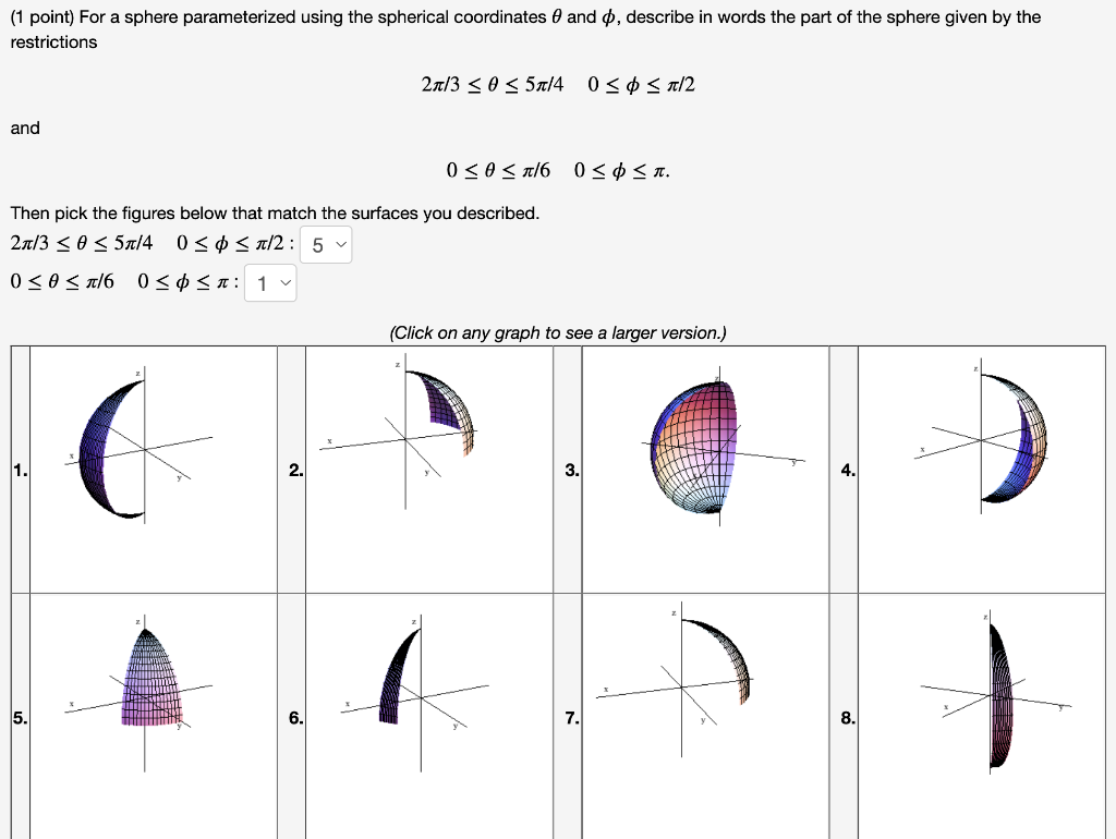 Solved (1 point) For a sphere parameterized using the | Chegg.com