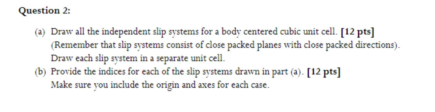 Solved Question 2: (a) Draw all the independent slip systems | Chegg.com