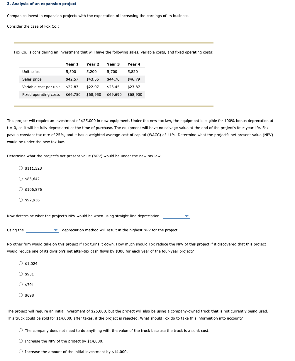 Solved 3. Analysis of an expansion project Companies invest | Chegg.com