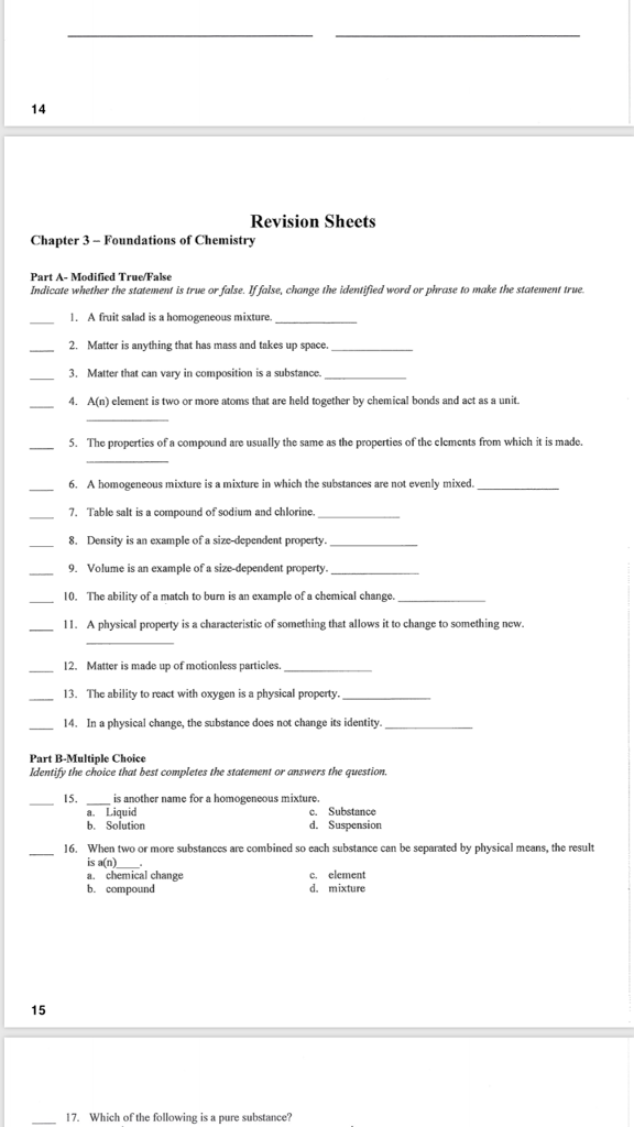 Solved Revision Sheets Chapter 3- Foundations of Chemistry | Chegg.com