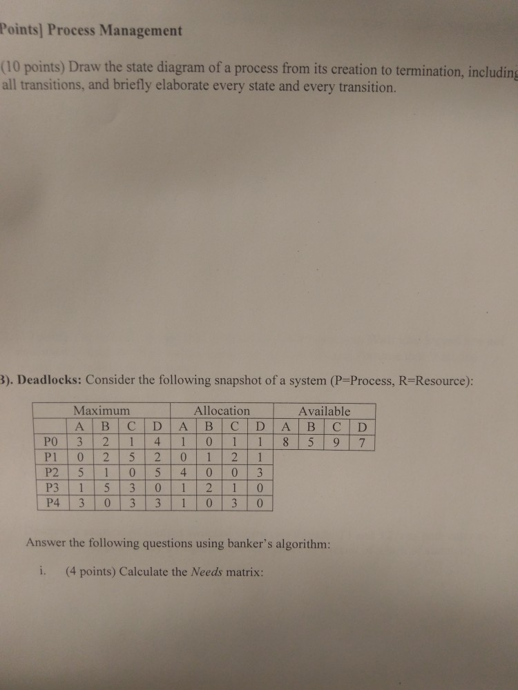 Points] Process Management (10 points) Draw the state | Chegg.com
