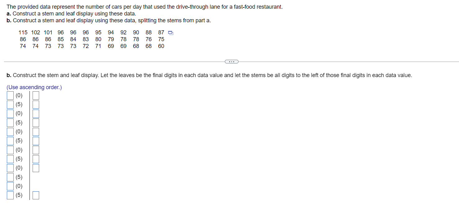 Solved Construct the stem and leaf display. Let the leaves | Chegg.com