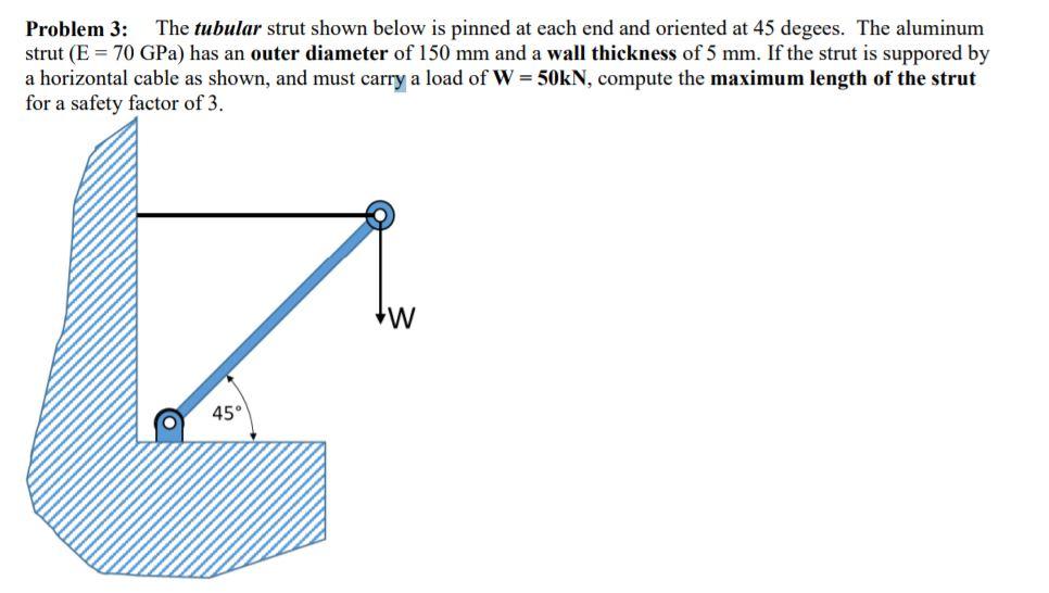 Solved Problem 3: The tubular strut shown below is pinned at | Chegg.com