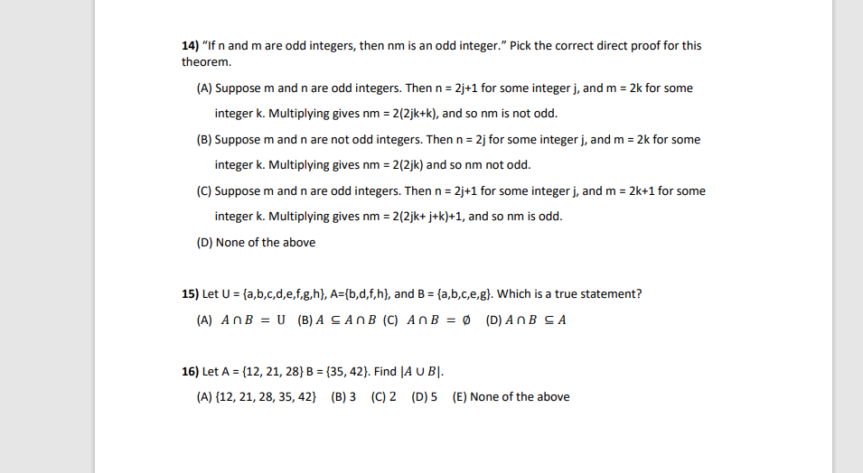 Solved 14 If N And M Are Odd Integers Then Nm Is An Odd