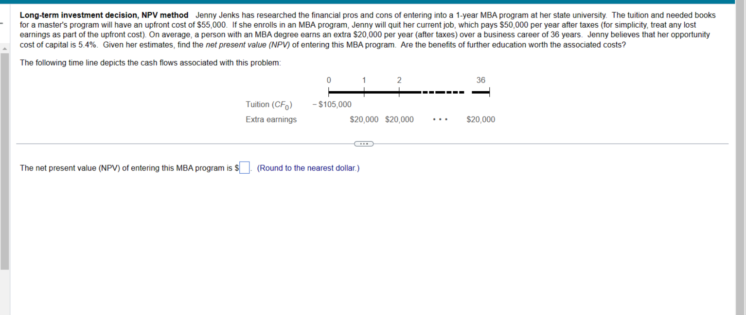 Solved Long-term investment decision, NPV method Jenny Jenks | Chegg.com