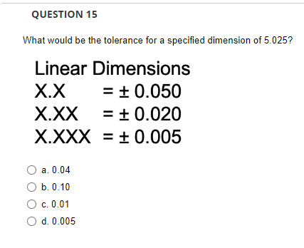 Solved What would be the tolerance for a specified dimension | Chegg.com