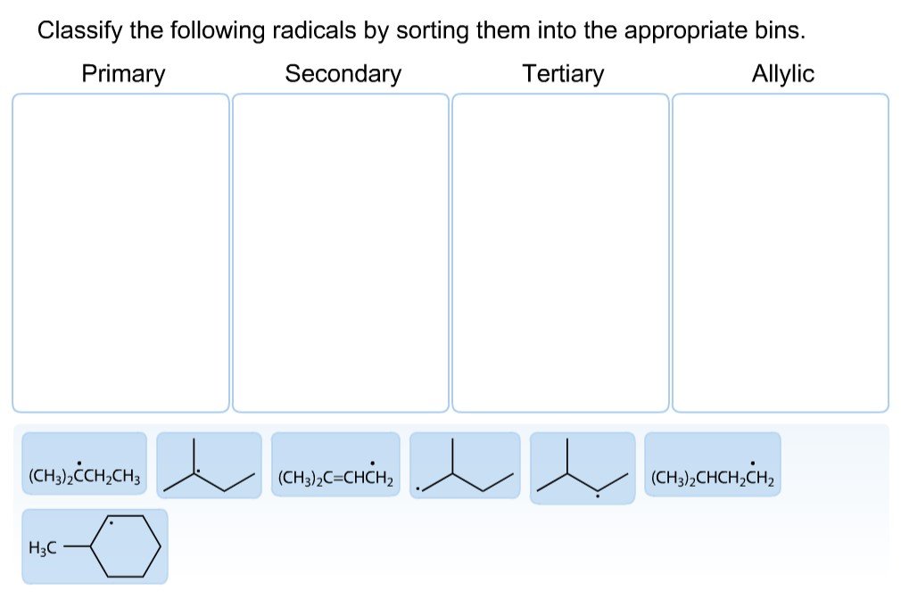Solved Classify the following radicals by sorting them into | Chegg.com