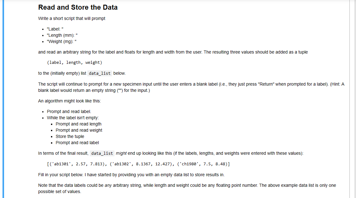 Solved Read and Store the Data Write a short script that | Chegg.com