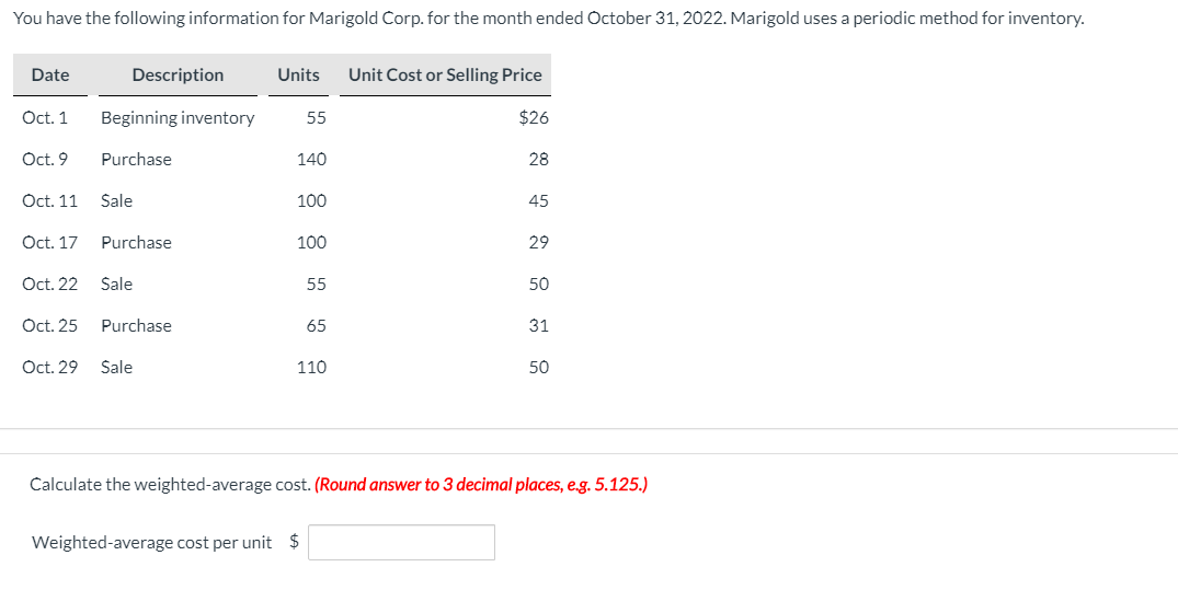 Solved You have the following information for Marigold Corp. | Chegg.com