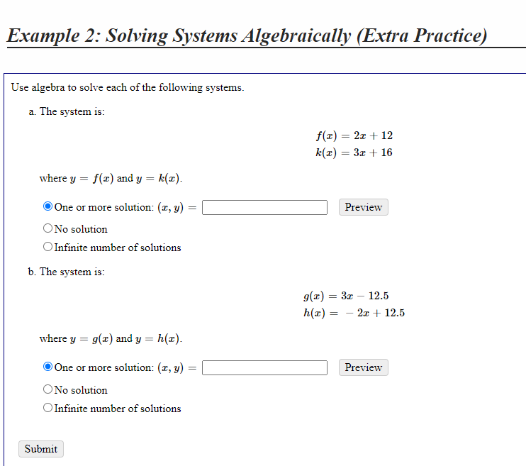 Solved Example 2: Solving Systems Algebraically (Extra | Chegg.com