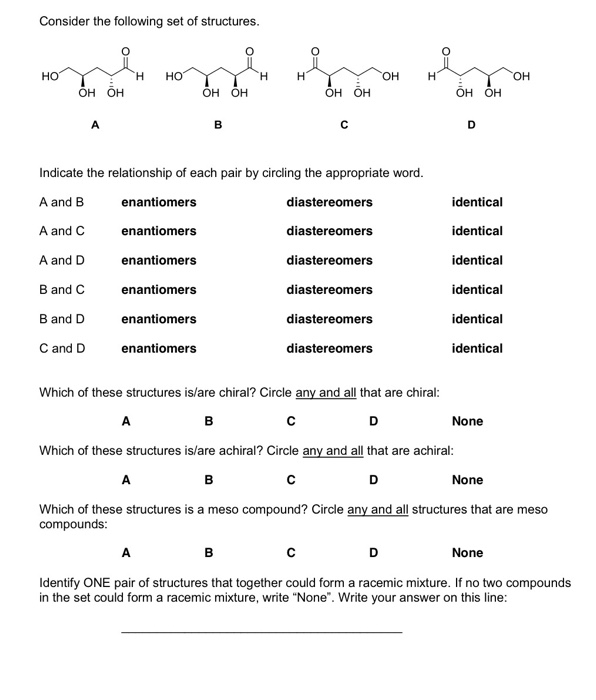 Solved Consider the following set of structures OH H OH OH | Chegg.com