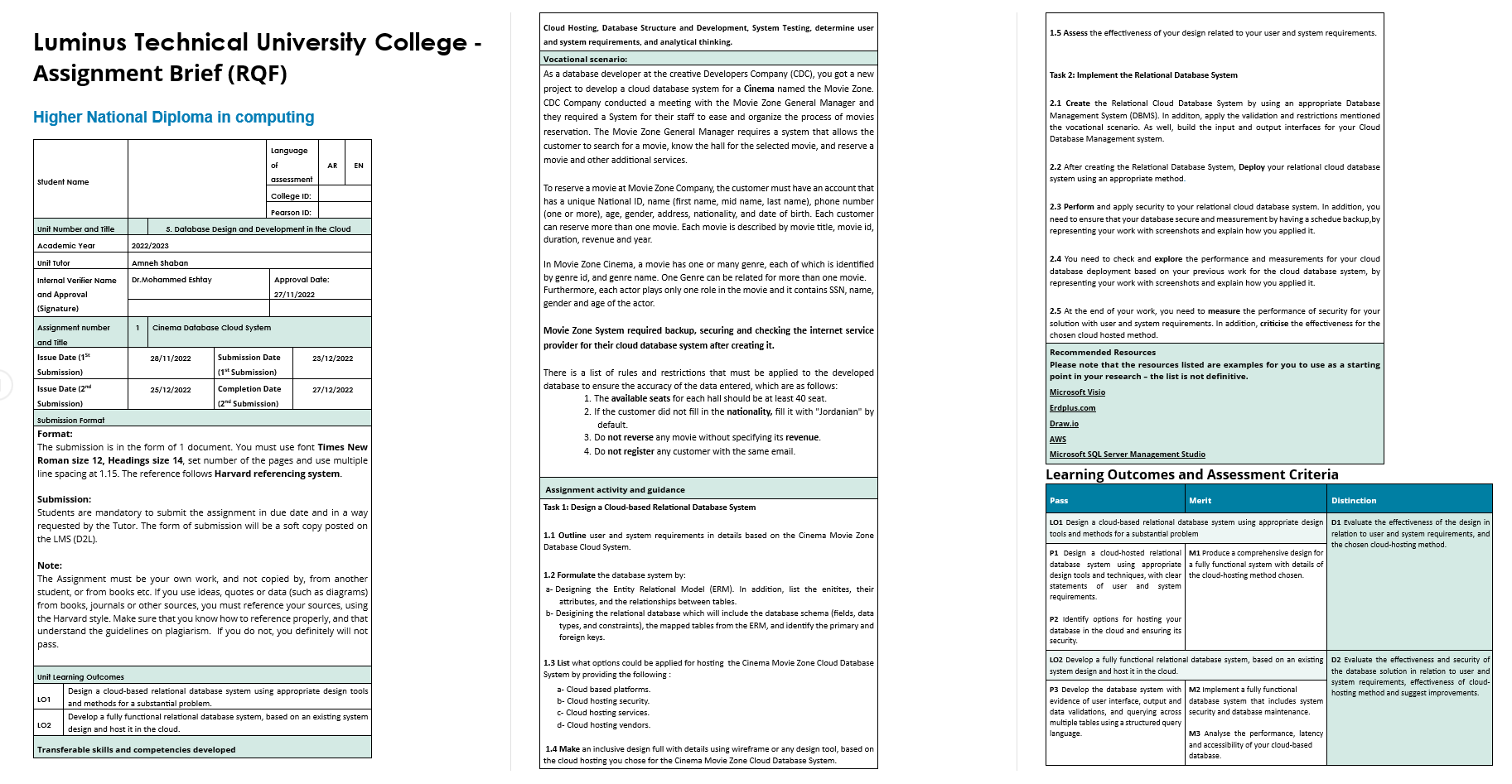 Solved Luminus Technical University College Assignment Brief | Chegg.com