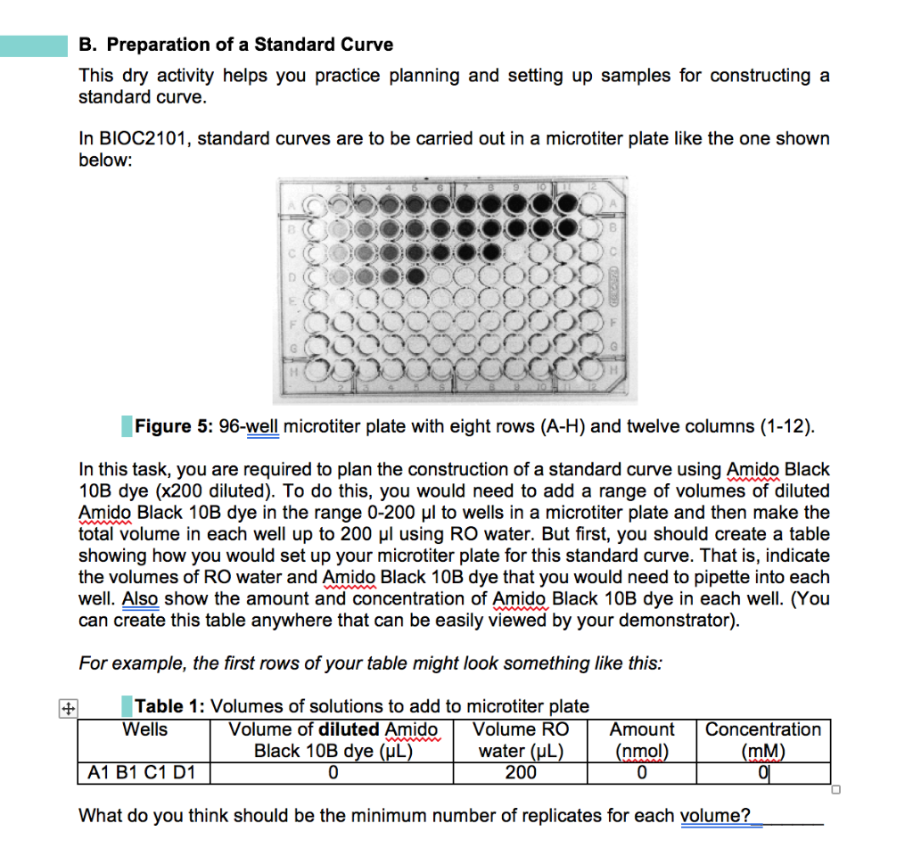 B. Preparation of a Standard Curve This dry activity | Chegg.com