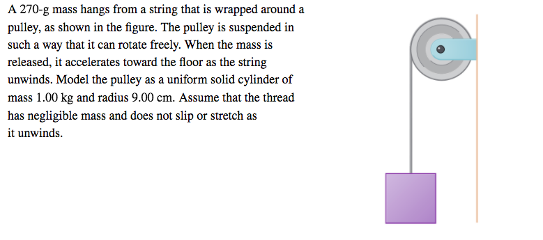 Solved A 270-g mass hangs from a string that is wrapped | Chegg.com
