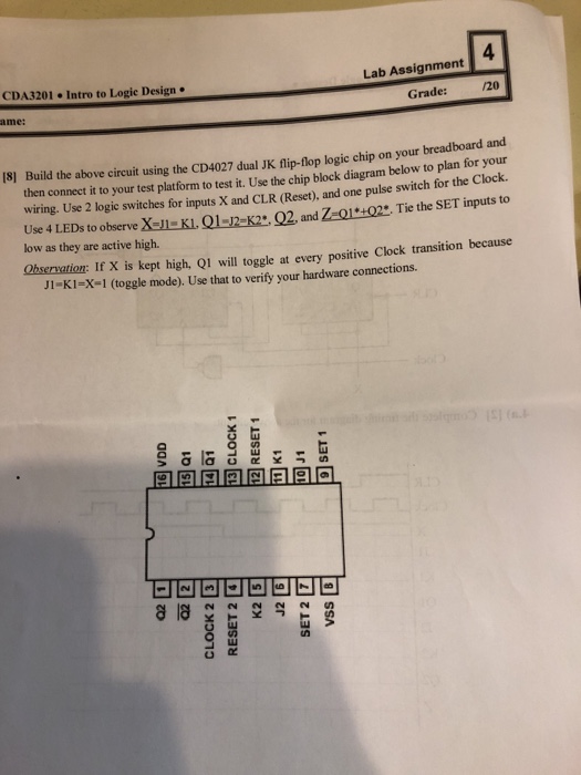 Solved 4 Lab Assignment CDA3201 Intro to Logie Design. Name: | Chegg.com