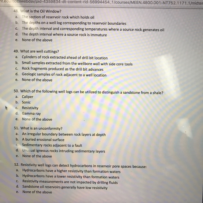 Solved What is the Oil Window? the section of reservoir rock | Chegg.com
