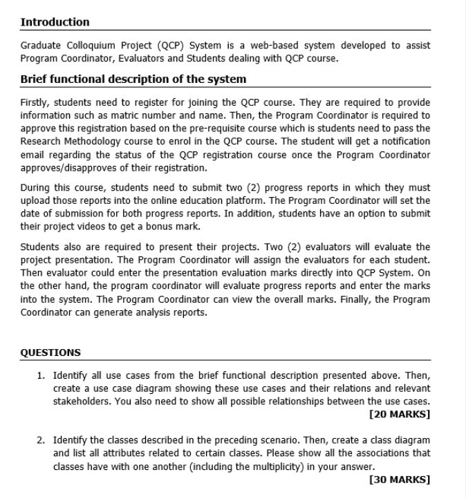 Solved Introduction Graduate Colloquium Project (QCP) System | Chegg.com