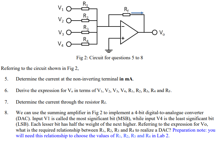 Solved Fig 2: Circuit for questions 5 to 8 Referring to the | Chegg.com Solved Fig 2: Circuit for questions 5 to 8 Referring to the | Chegg.com