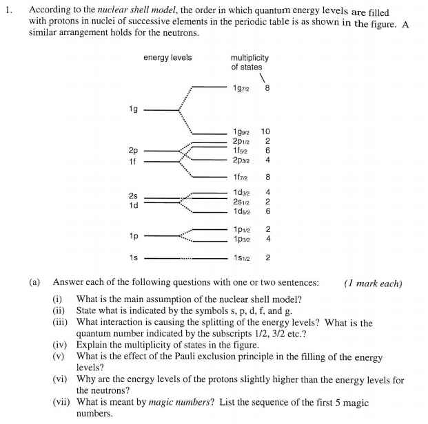 Solved According to the nuclear shell model, the order in | Chegg.com