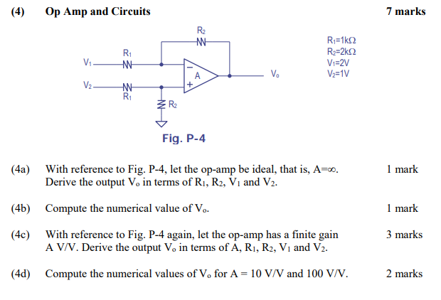 Solved (4) Op Amp and Circuits 7 marks viw R1=1k22 R=2k2 | Chegg.com