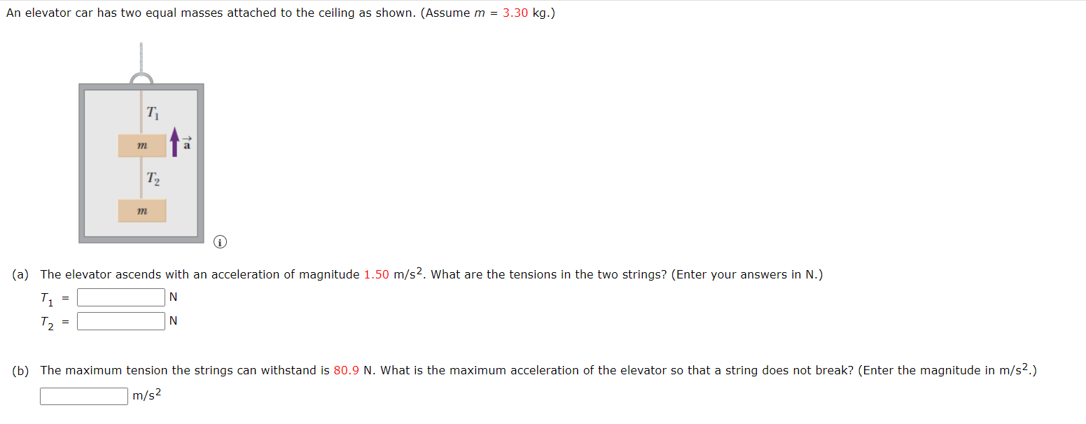 Solved An elevator car has two equal masses attached to the | Chegg.com