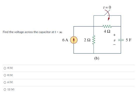 Solved 1 = 0 Find the voltage across the capacitor at t- 422 | Chegg.com