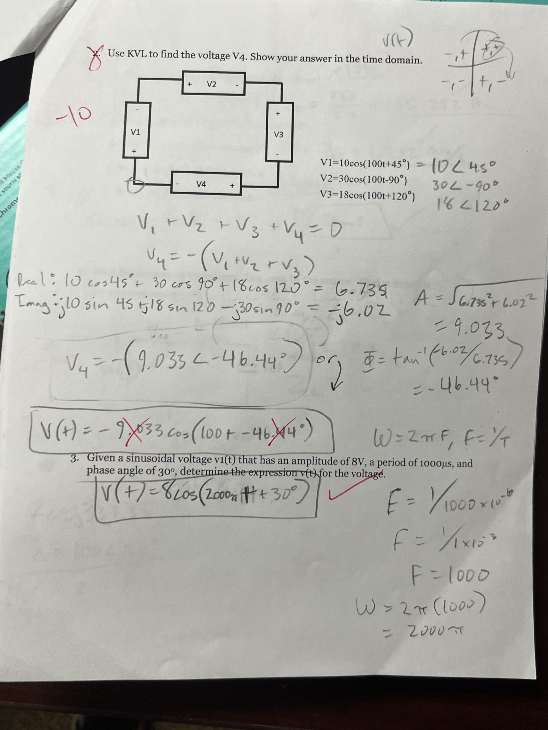 Solved Use KVL to ﻿find the voltage V4. ﻿Show your answer in | Chegg.com