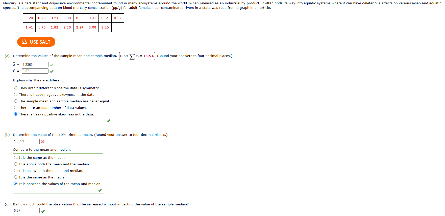 Solved (b) ﻿Determine the value of the 10% ﻿trimmed mean. | Chegg.com