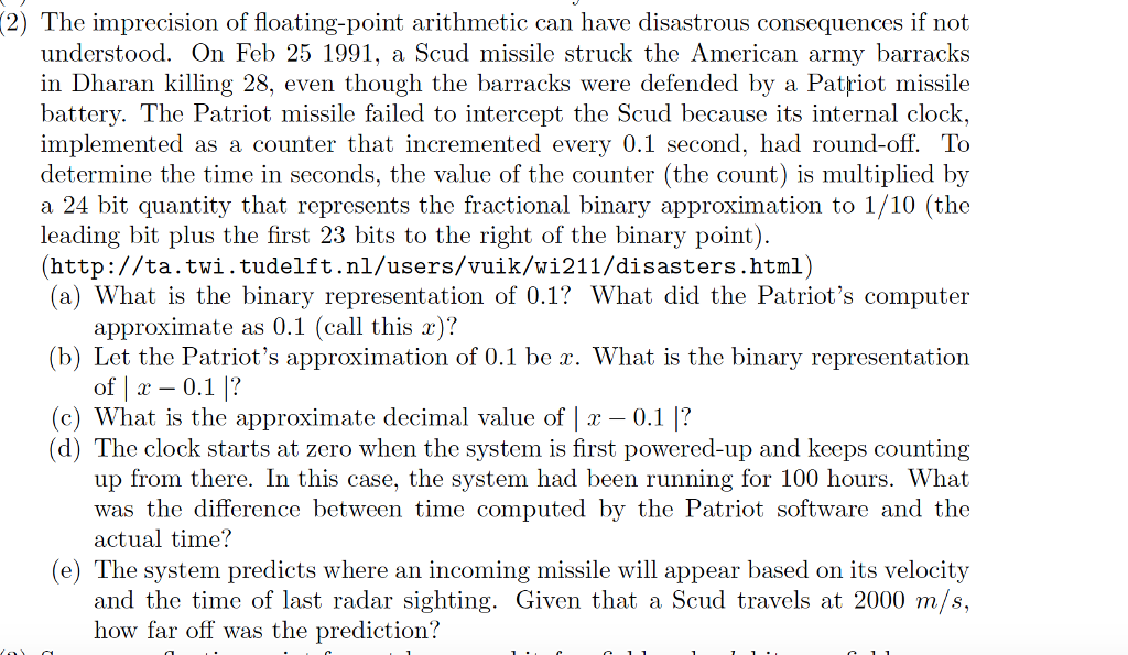 (2) The imprecision of floating-point arithmetic can | Chegg.com