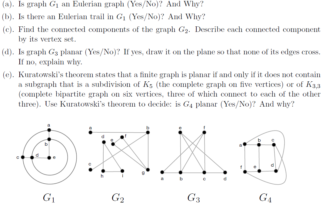 Solved (a). Is graph G1 an Eulerian graph (Yes/No)? And Why? | Chegg.com