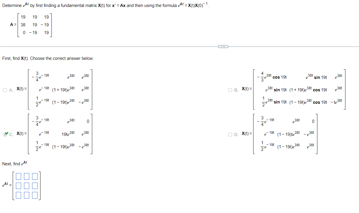 Determine eAt by first finding a fundamental matrix | Chegg.com