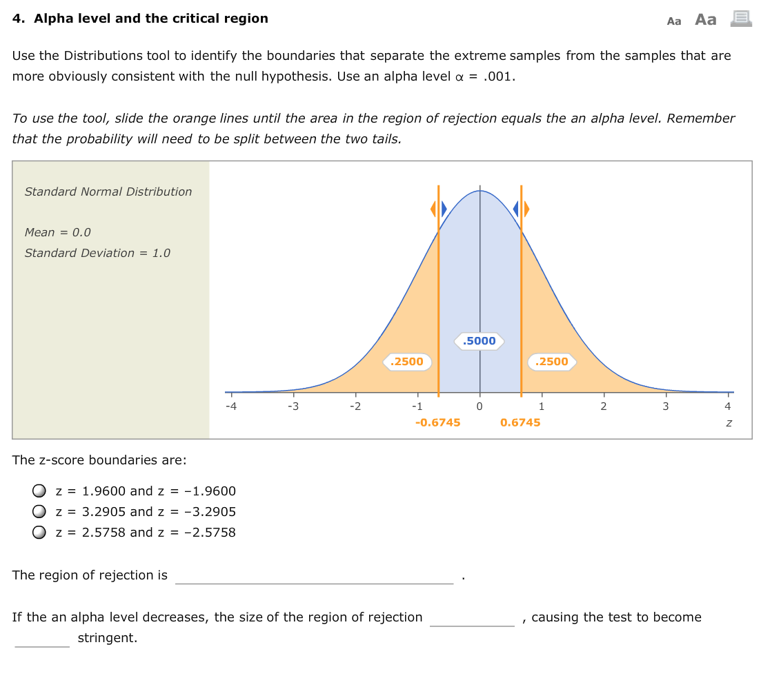 Solved 4. Alpha level and the critical region Aa Aa E Use | Chegg.com