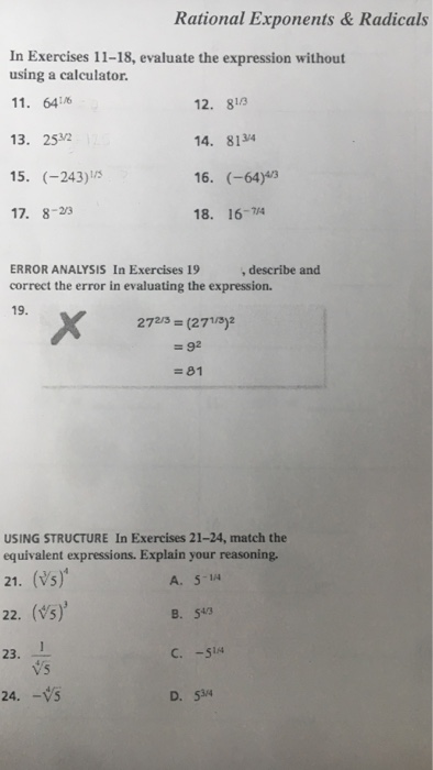 Solved Rational Exponents & Radicals In Exercises 11-18, | Chegg.com