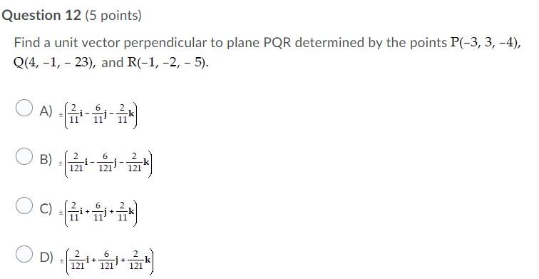 Solved Question 12 (5 points) Find a unit vector | Chegg.com