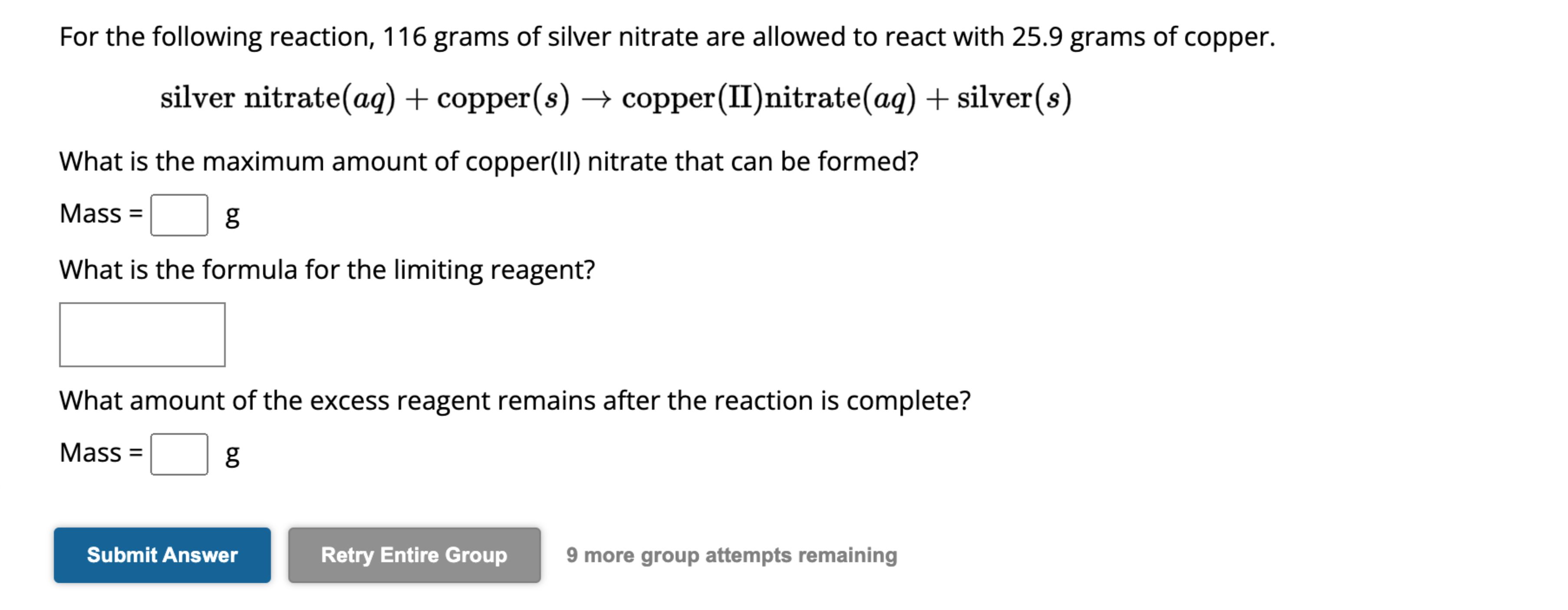 Solved For the following reaction, 116 ﻿grams of silver | Chegg.com
