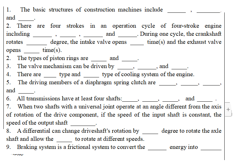 Solved 1. The basic structures of construction machines | Chegg.com