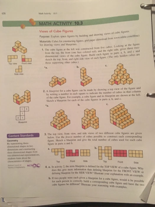 Solved v 658 MATH ACTIVITY 10.3 Views of Cube Figures | Chegg.com