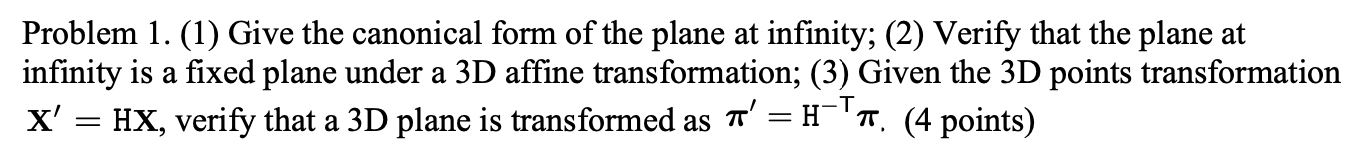 Solved Problem 1. (1) Give the canonical form of the plane | Chegg.com